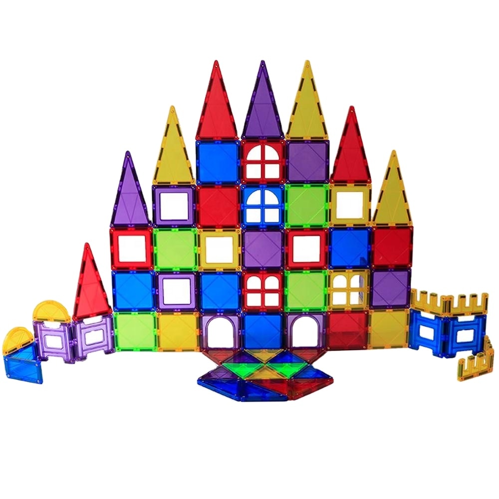 Set de constructie Magnetic Tiles, MagBlock, 70 piese 3D, Multicolor ...