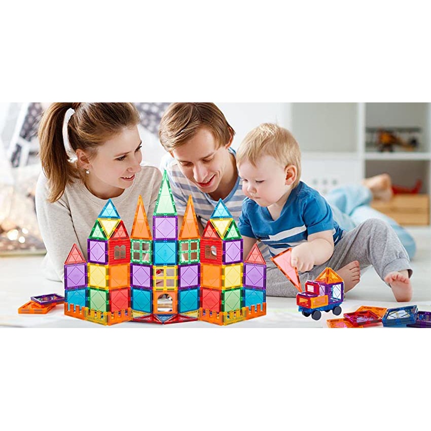Set de constructie Magnetic Tiles, MagBlock, 70 piese 3D, Multicolor ...