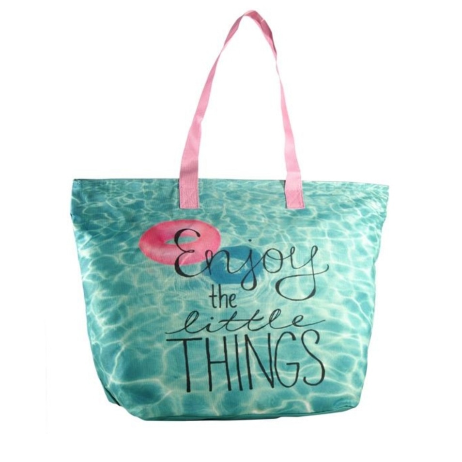 Geanta de vara pentru plaja, Enjoy the little things, verde 55x40x16 cm ...