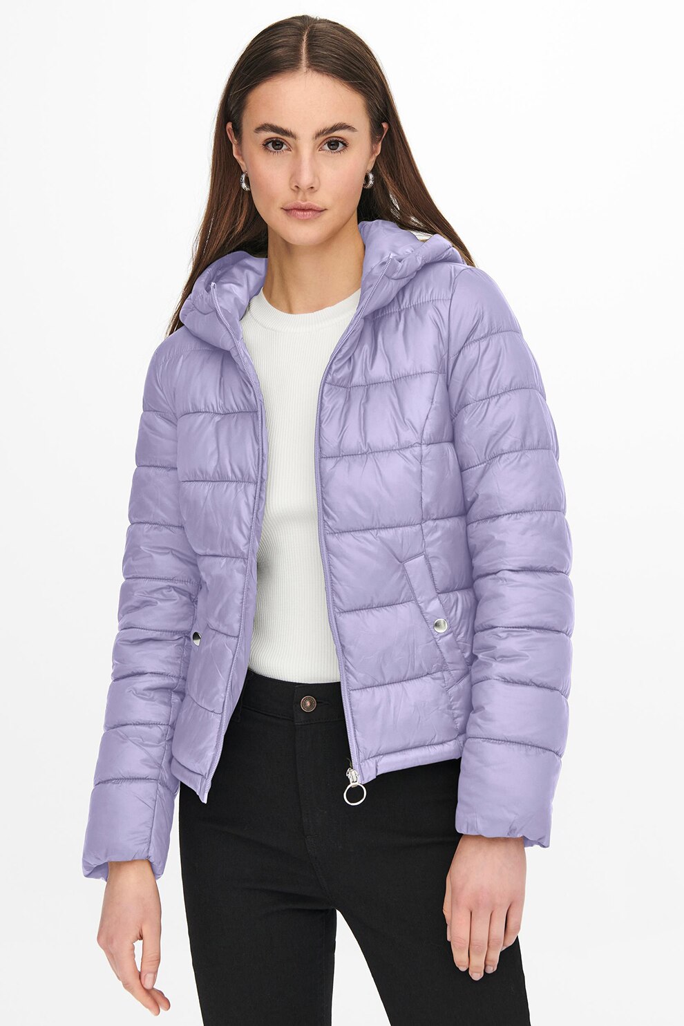 JdY, Geaca cu vatelina, gluga si aspect matlasat Zulu, Lila, M - eMAG.ro