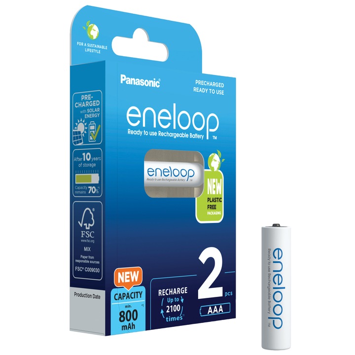 Acumulatori Panasonic Eneloop 2100 cicluri, 800mAh, R3 AAA Blister 2 ...