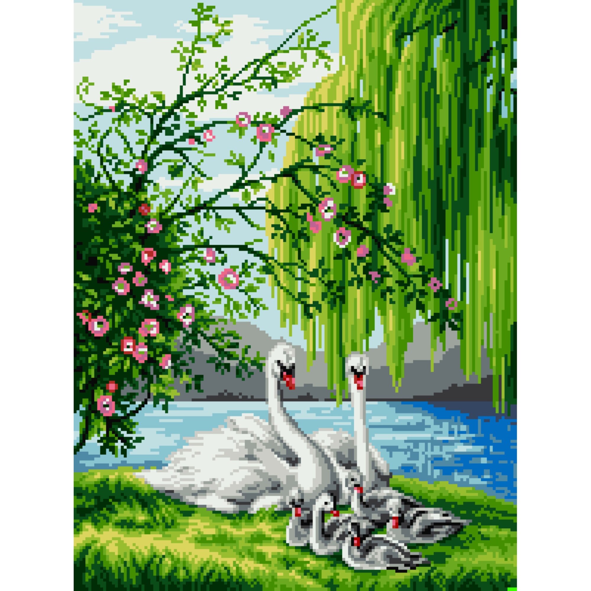 Goblen Salcia lebedelor, Rogoblen, kit cu diagrama alb negru, fire ...