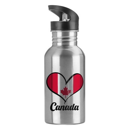 Sticla termorezistenta cu pai, Model steagul Canadei, Inox, 600 ml ...