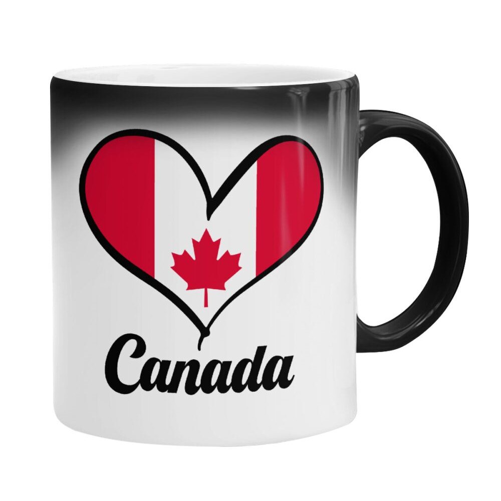 Cana termosensibila din ceramica, Model steagul Canadei, 330 ml, Negru ...