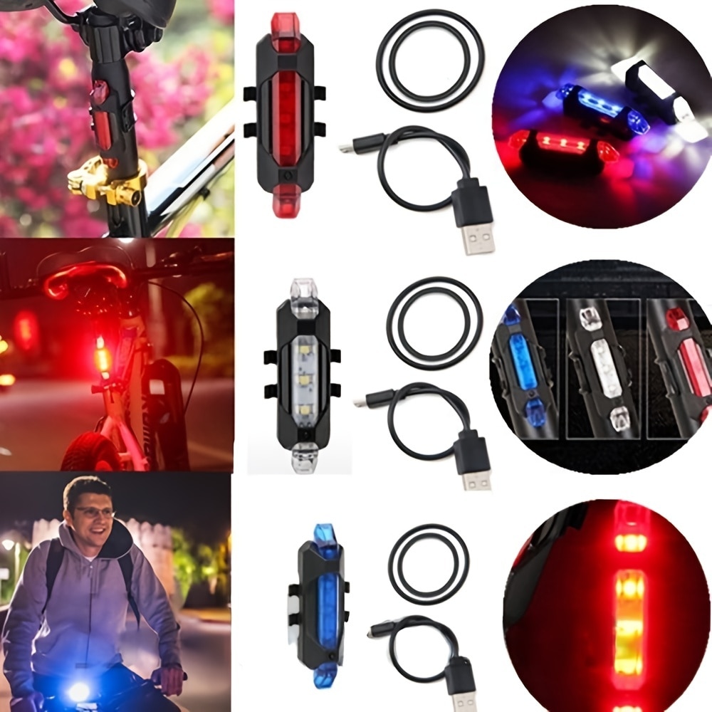 Set lumini bicicleta LED, 300lm, IP65, Reincarcabile USB, Negru/Rosu ...