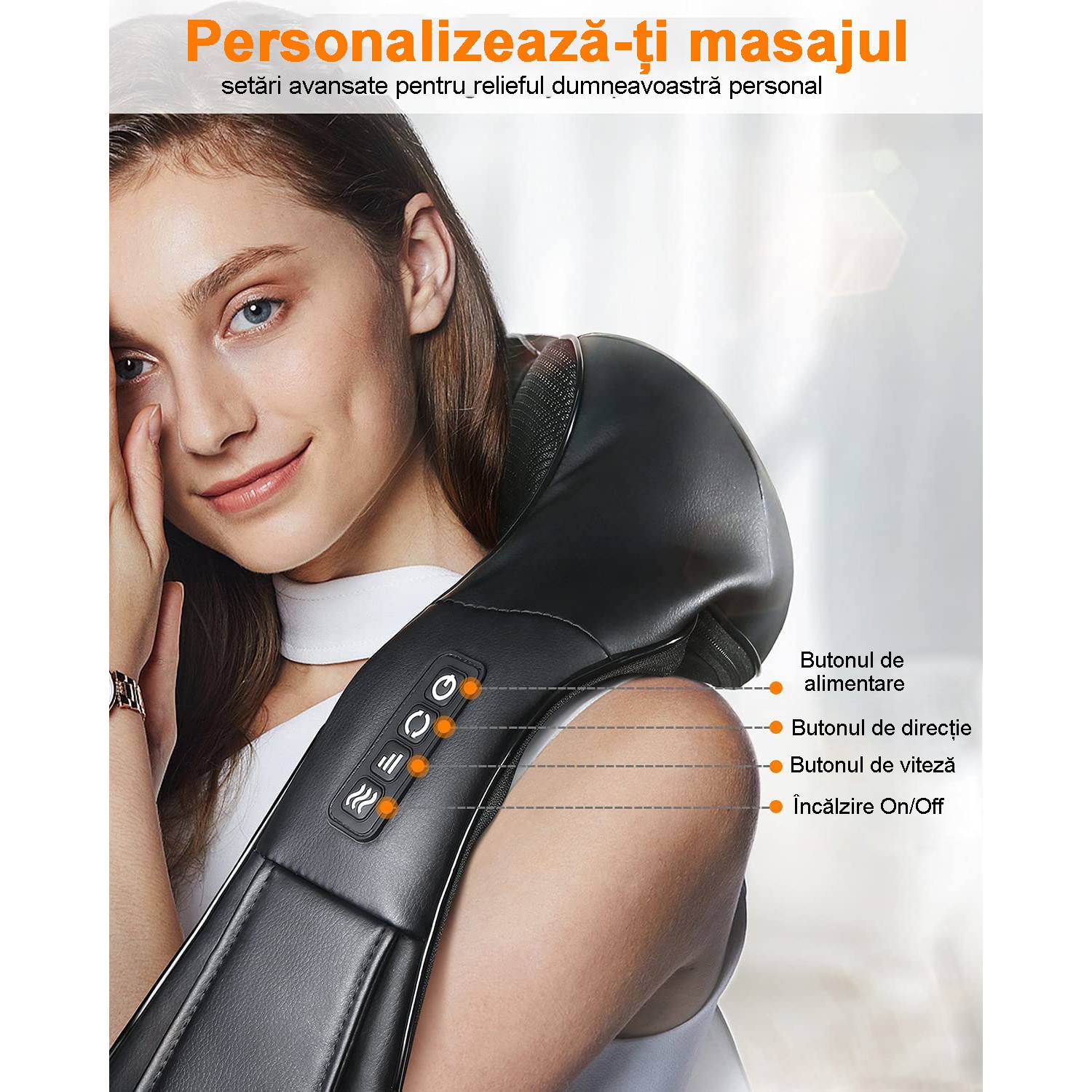 Aparat masaj cervical/lombar/abdomen/picioare, Portabil, Shiatsu, Negru ...