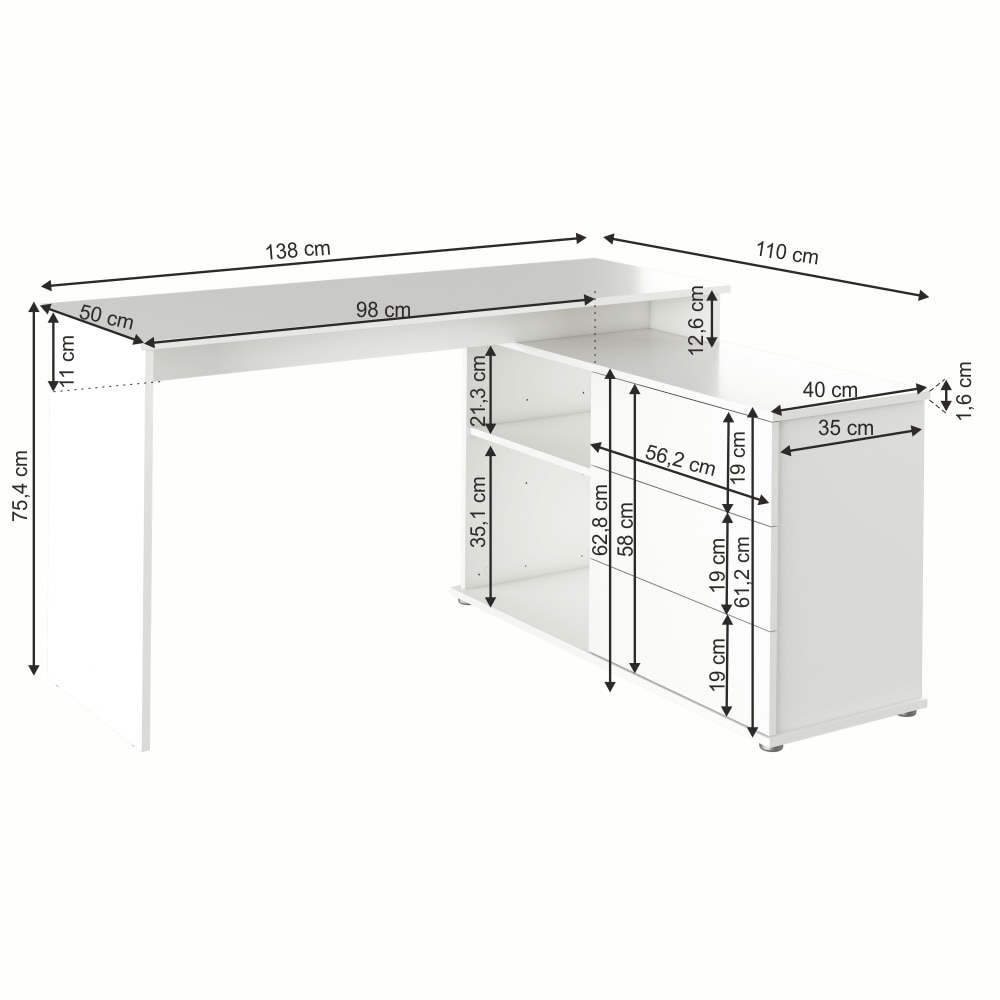Birou de colt mdf alb Terino 138x50x75 cm - eMAG.ro