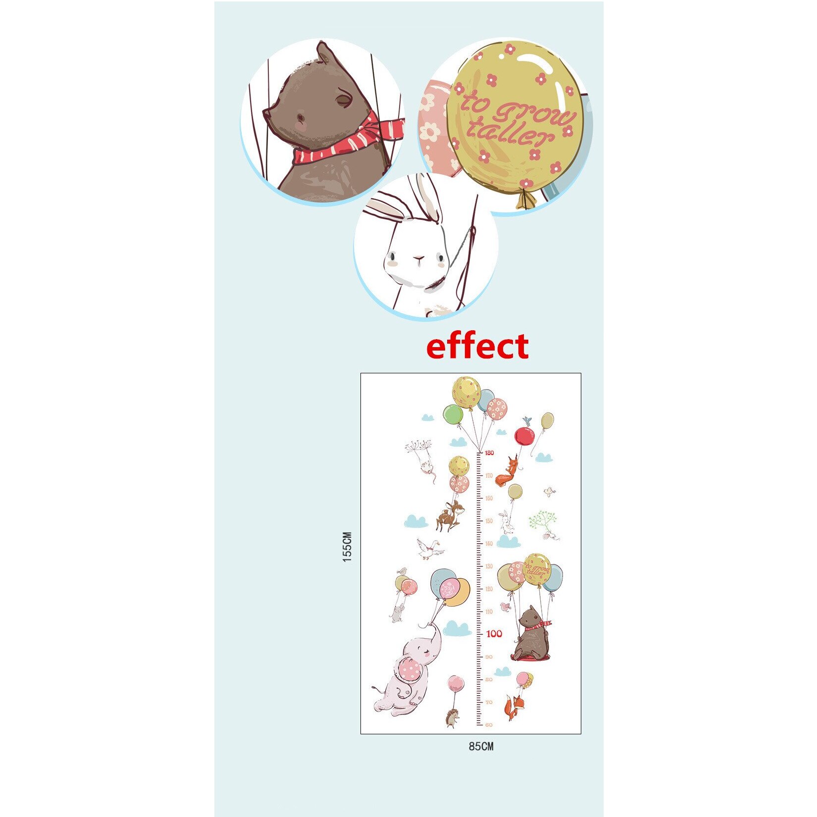Metru Inaltime Copii de tip Autocolant 60 - 180 cm Baloane si Animale G ...
