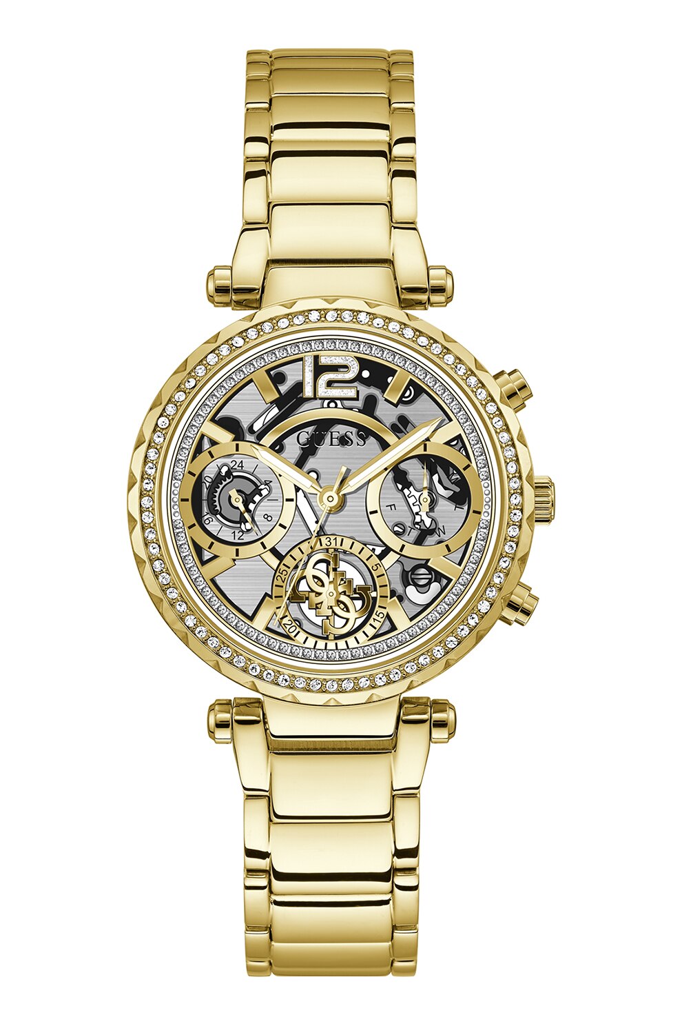 Guess, Ceas cu functii multiple si cristale, Auriu - eMAG.ro
