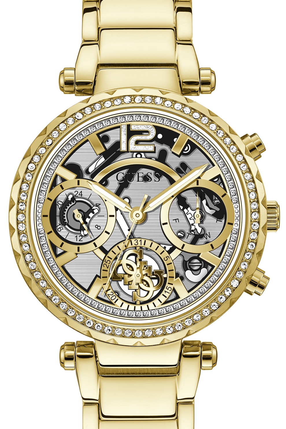 Guess, Ceas cu functii multiple si cristale, Auriu - eMAG.ro