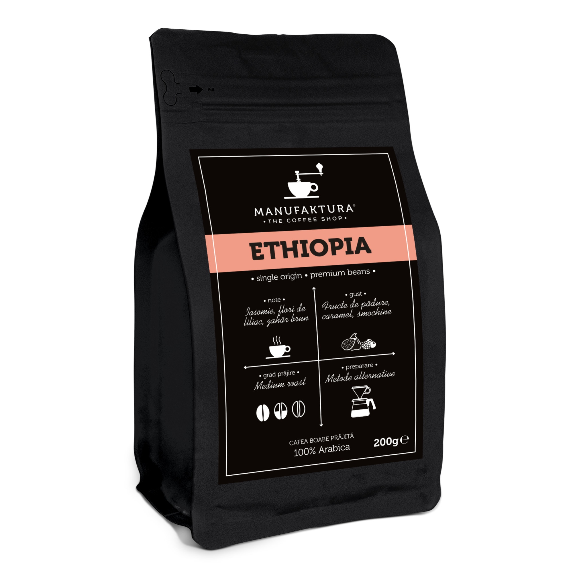 Cafea boabe Manufaktura Ethiopia, Single Origin, 100% Arabica, 200 g ...