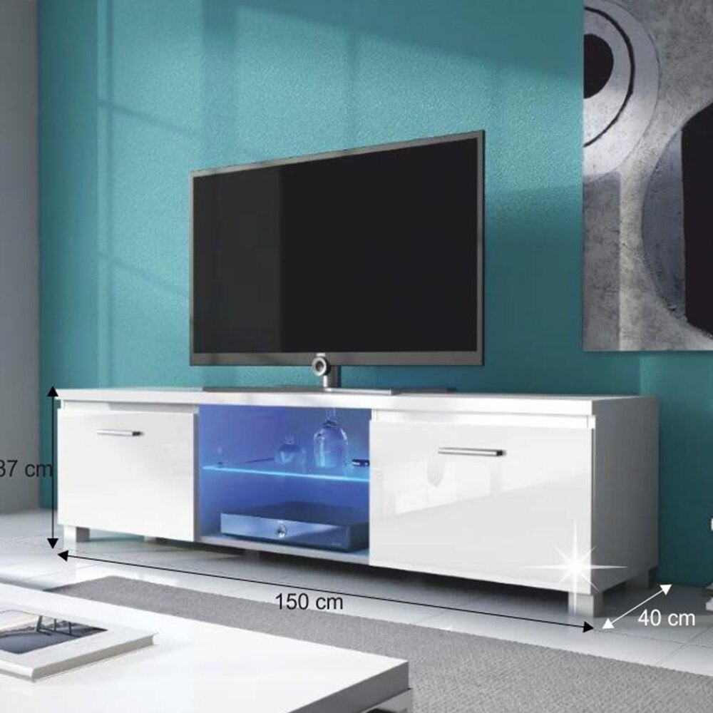 Comoda TV mdf alb lucios Lugo 150x40x37 cm - eMAG.ro