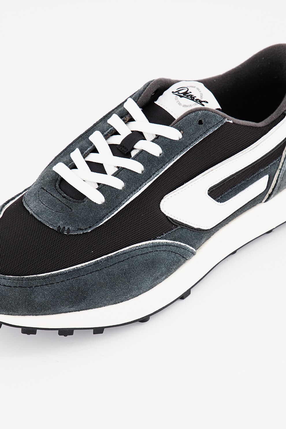 Diesel, Спортни обувки S-Racer с кожа и велур, Черен, Бял, Въглен сиво ...