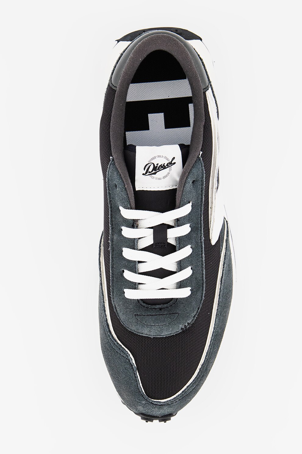 Diesel, Спортни обувки S-Racer с кожа и велур, Черен, Бял, Въглен сиво ...