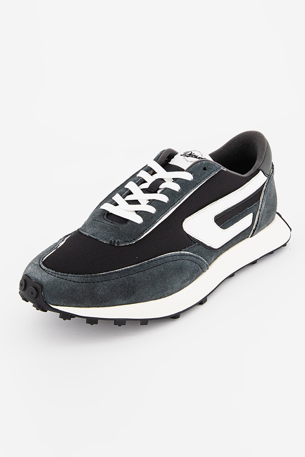 Diesel, Спортни обувки S-Racer с кожа и велур, Черен, Бял, Въглен сиво ...