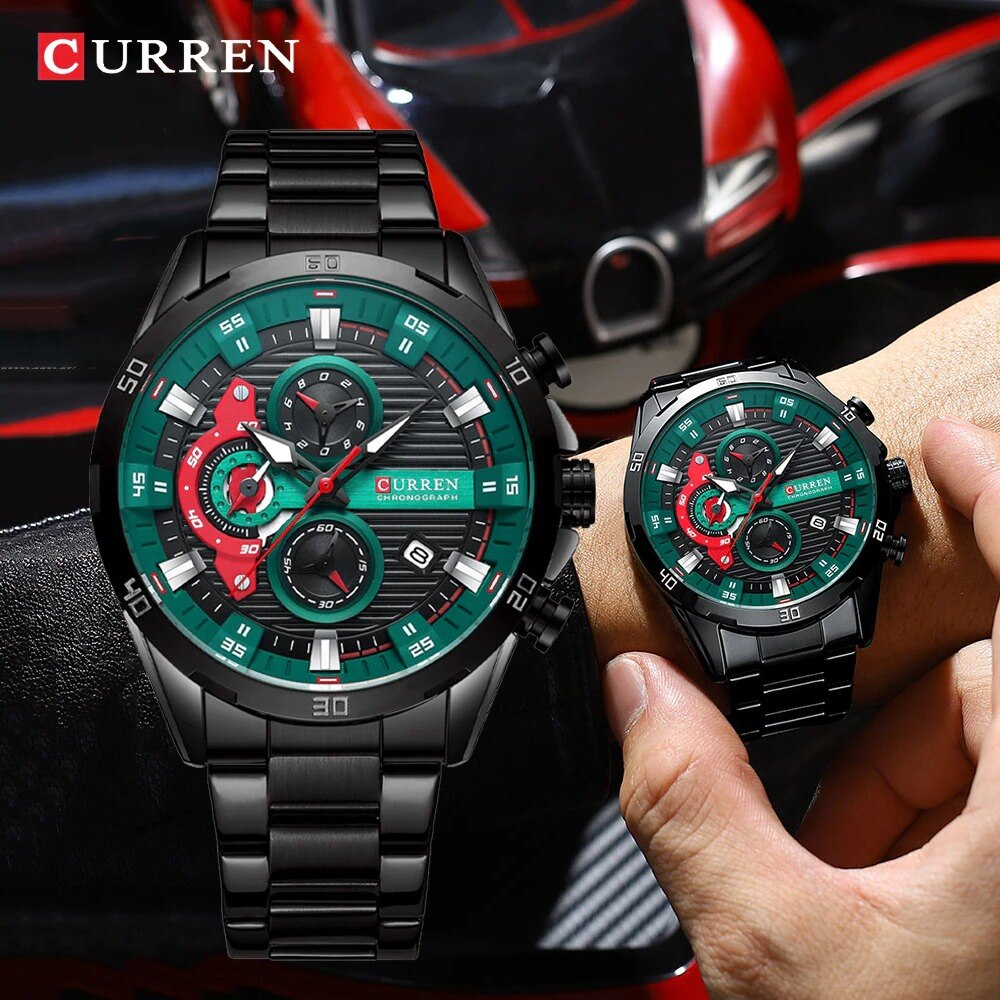 Мъжки часовник Curren Aarox, Хронограф, Неръждаема стомана, Черен ...