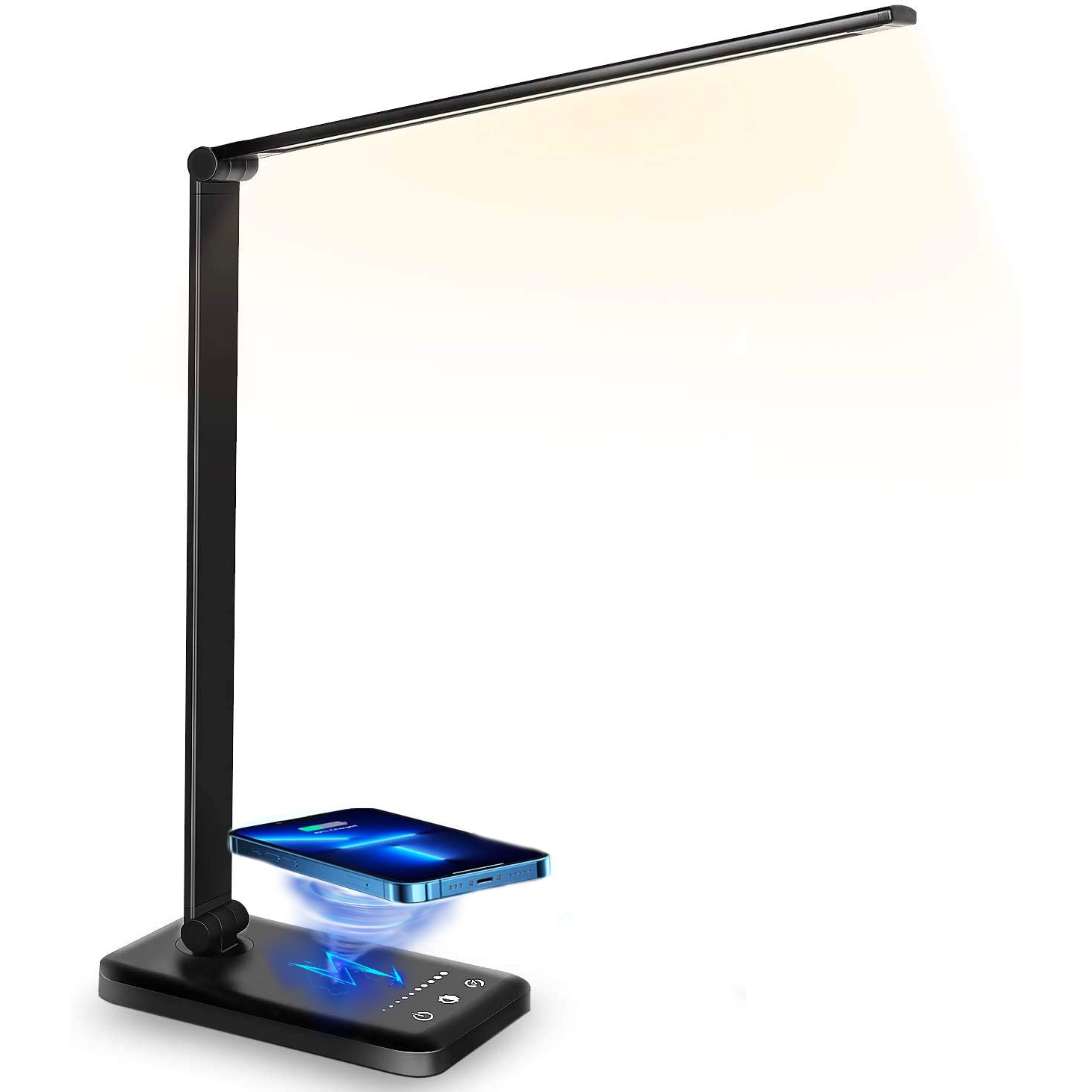 Lampa LED birou, incarcare wireless pentru IOS Android, 5 moduri lumina ...