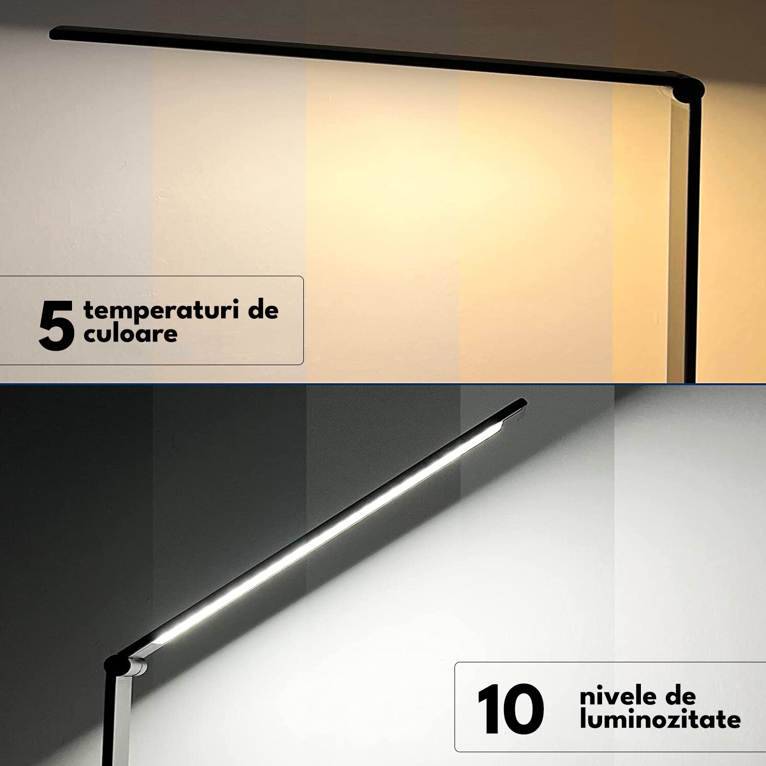 Lampa LED birou, incarcare wireless pentru IOS Android, 5 moduri lumina ...