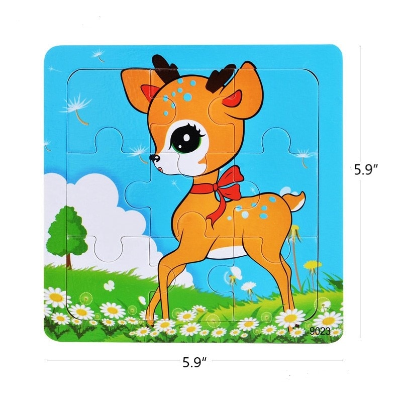 Set 6 puzzle-uri copii, Lemn, 2 ani+, Multicolor, Animale, Tren - eMAG.ro