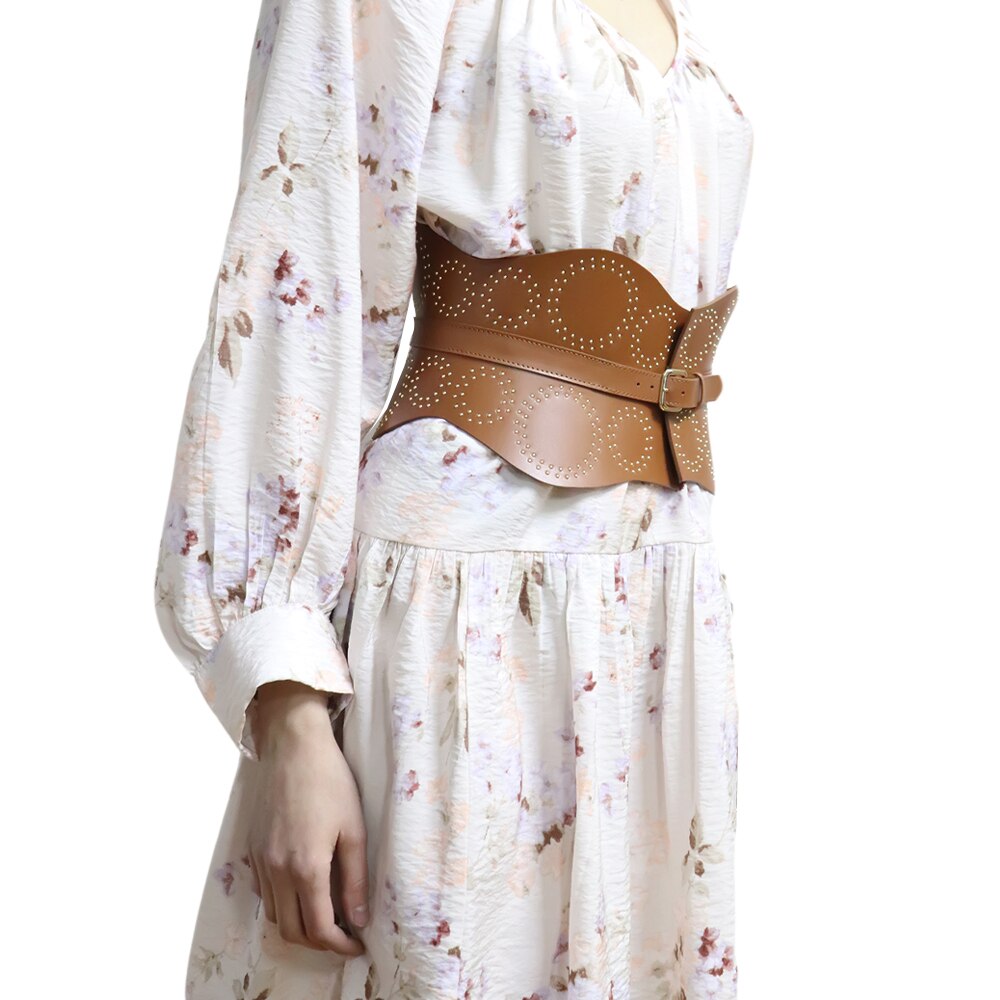 Curea femei, Claire Rivets Brown, piele naturala, maro, 100 cm - eMAG.ro