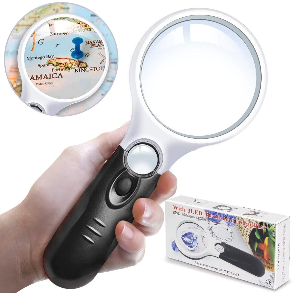 Lupa cu lumina LED SYNO, ABS/Sticla, Alb/Negru - eMAG.ro