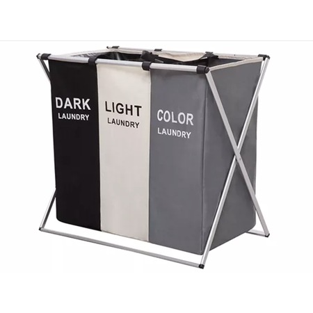 Cos pentru rufe cu 3 compartimente, Multicolor, 68 x 38 x 60 cm - eMAG.ro