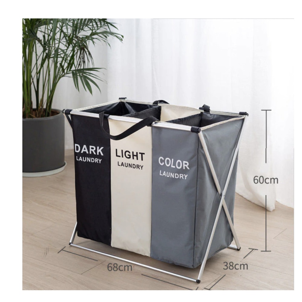 Cos de rufe pliabil, 135L, cu trei camere, 60x68x38 cm - eMAG.ro