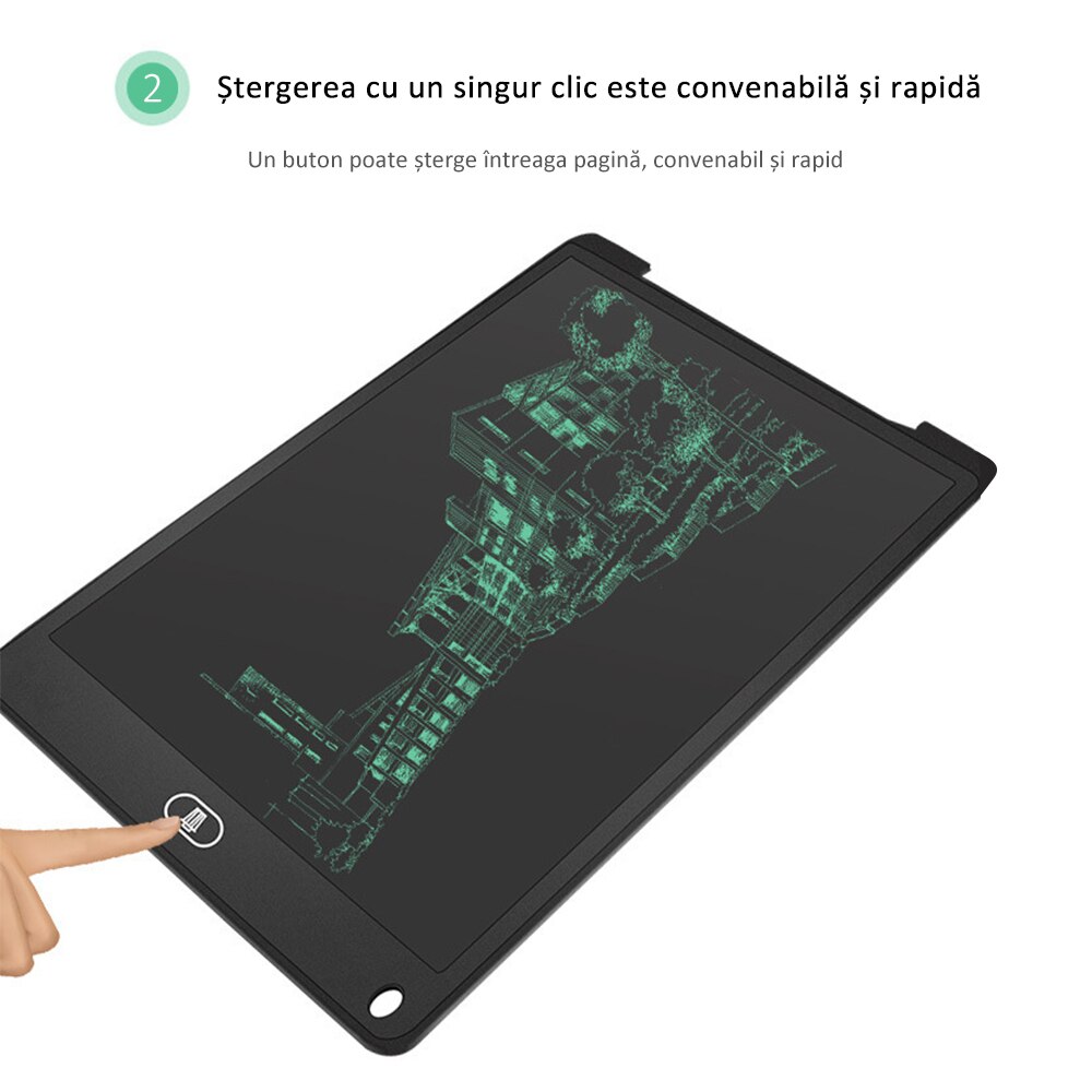 Tableta pentru scris/desenat copii, ABS, Ecran LCD, 12'', Negru - eMAG.ro