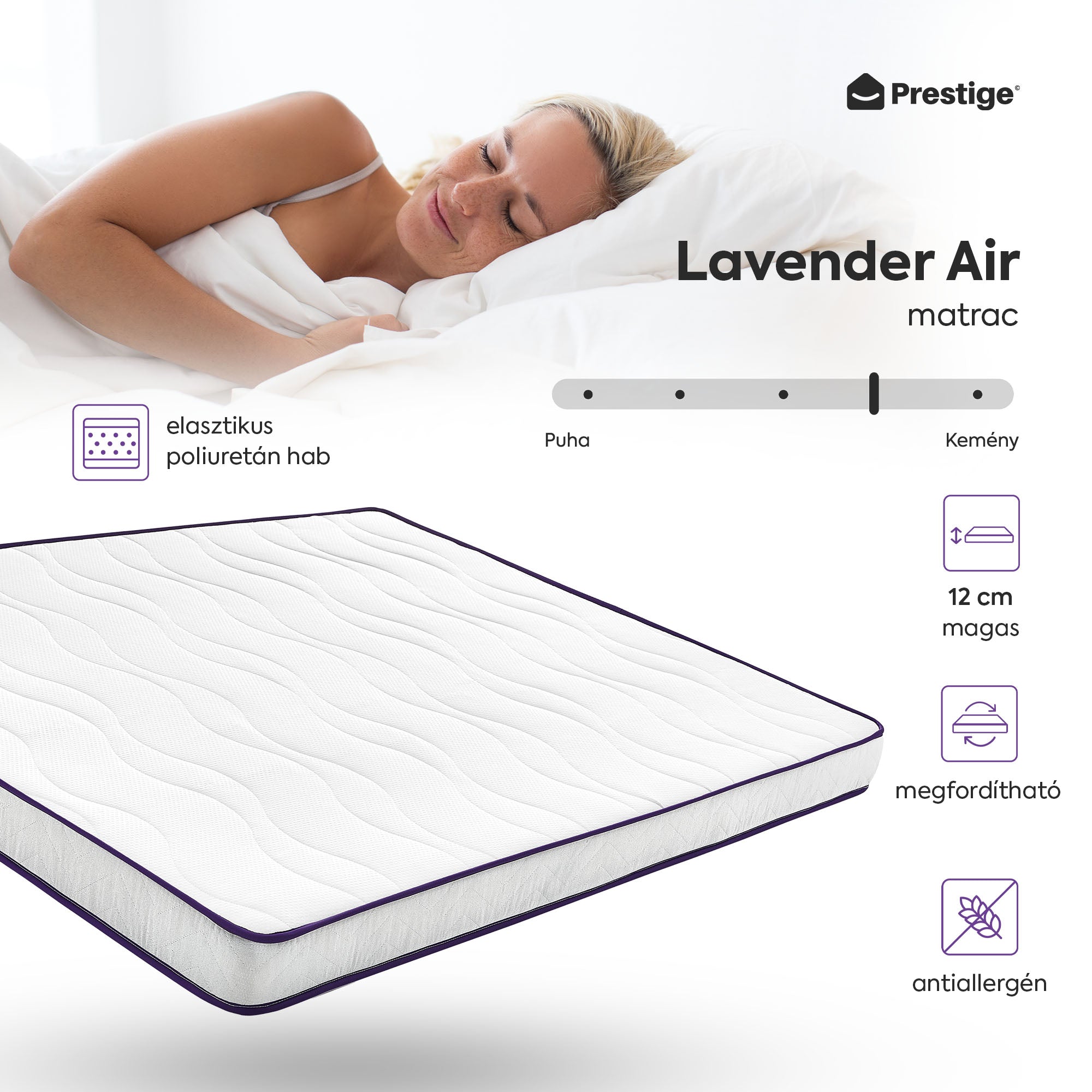 Prestige, Basic Ergo Purple Line ortopéd matrac, 200x80x12 cm ...