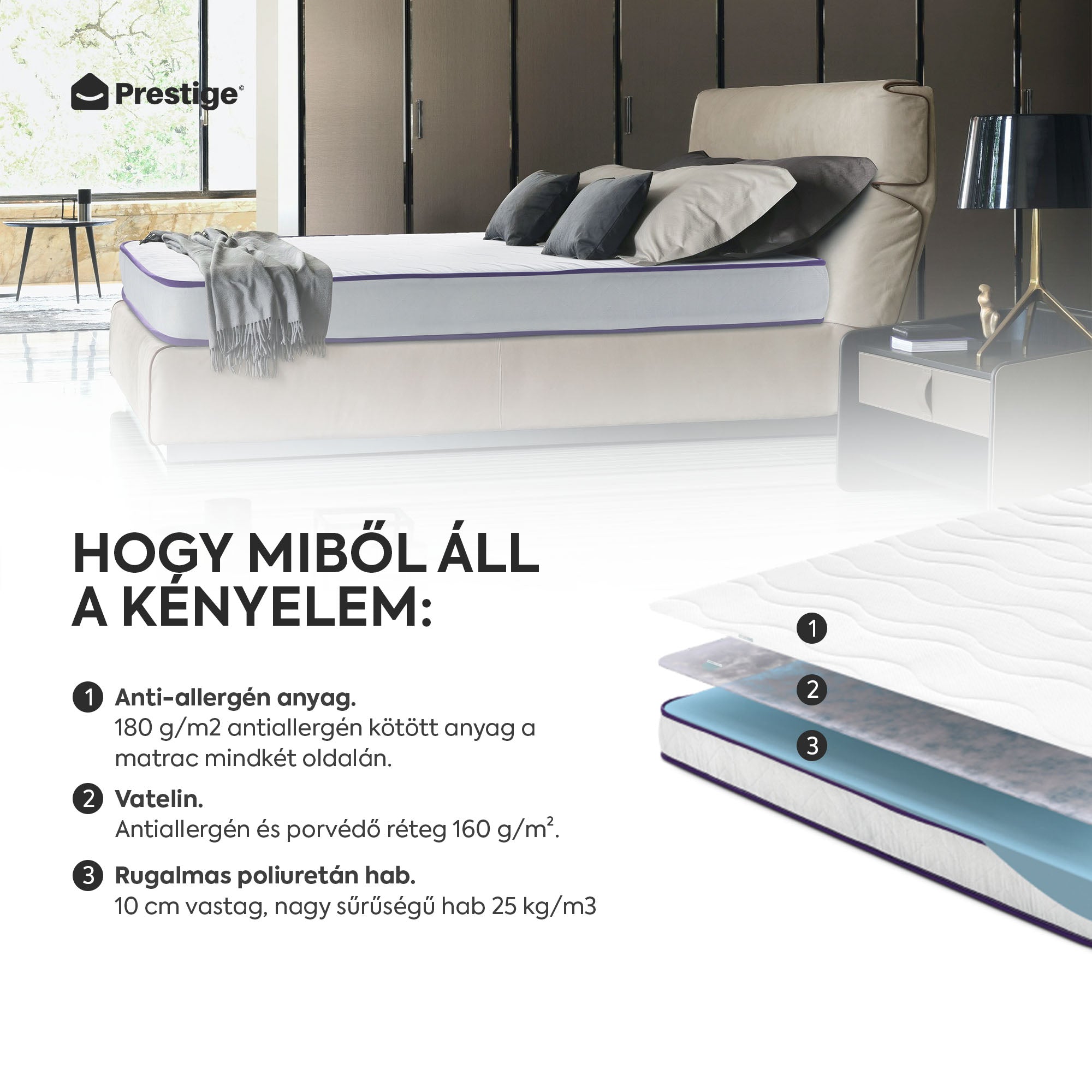 Prestige Basic Ergo Purple Line Ortopéd matrac, 200 x 120 x 12 cm ...