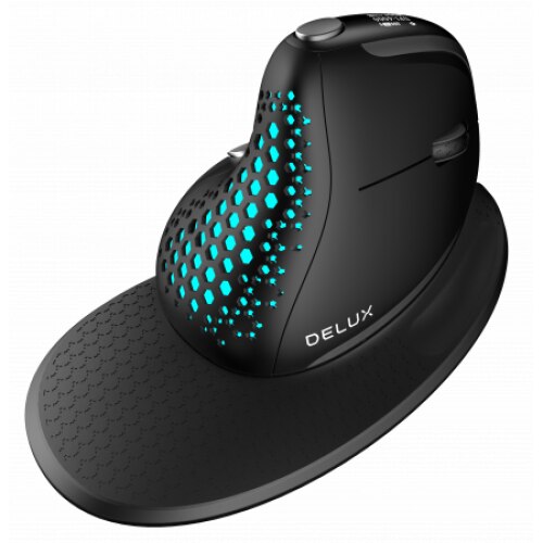 Mouse, Delux, M618XSD, Wireless/USB, Vertical, 4000 dpi, Negru/RGB ...
