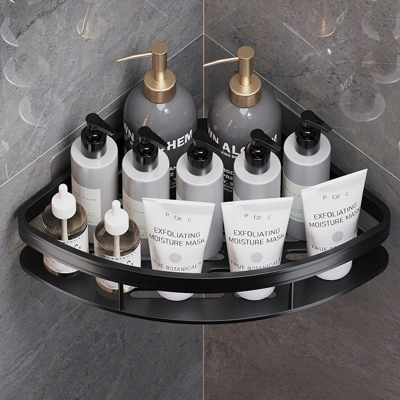 Set 2 rafturi colt baie, Aluminiu, 29x22x5.5cm, Negru - eMAG.ro