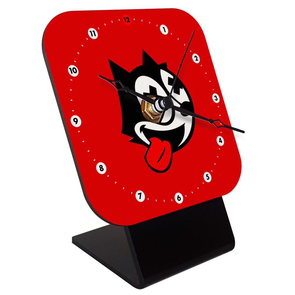 Ceas decorativ Helix Cat, Lemn/Plastic, 10 cm, Rosu - eMAG.ro