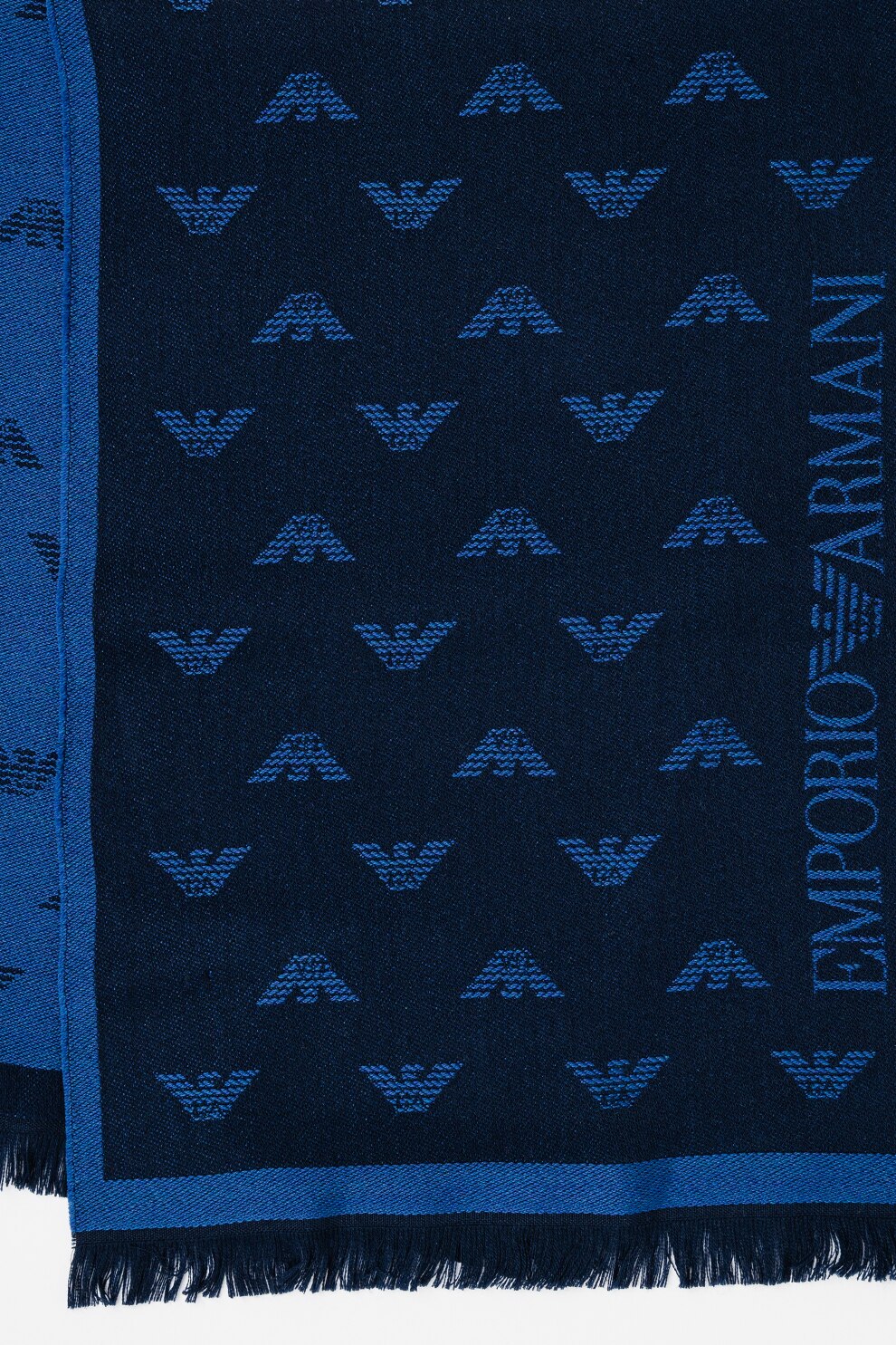 Emporio Armani, Fular de lana cu logo brodat, Albastru - eMAG.ro