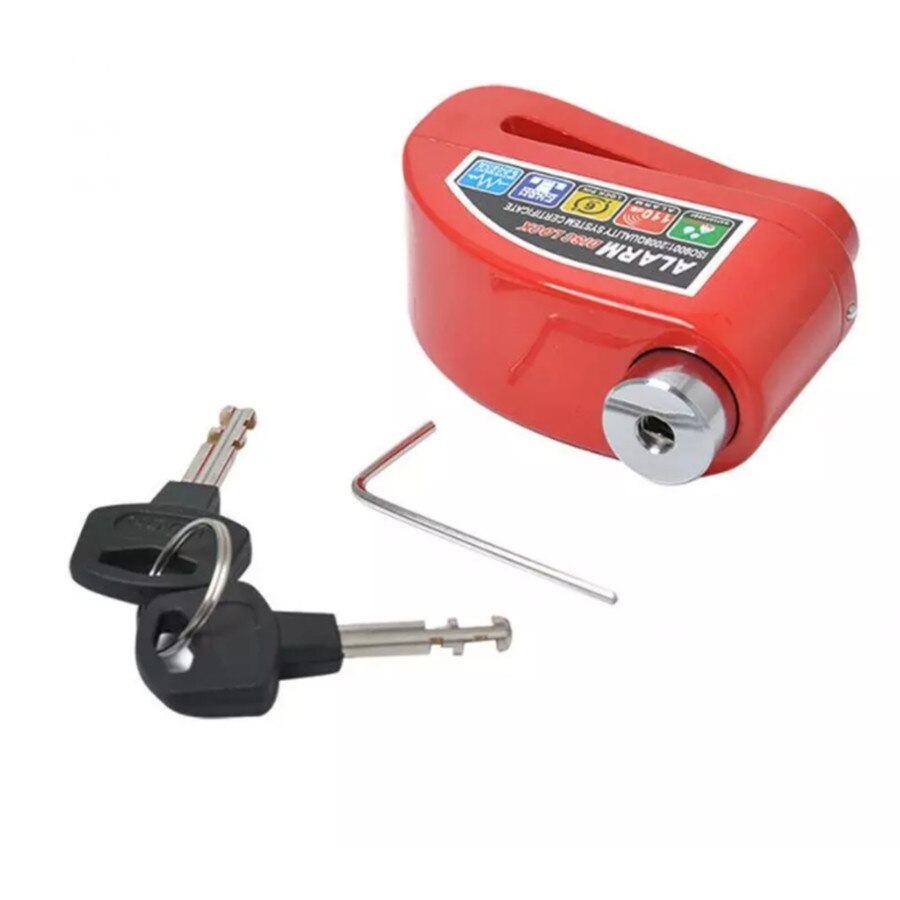 Antifurt moto/scooter/atv cu alarma 110dB, blocator disc cu cablu, rosu ...