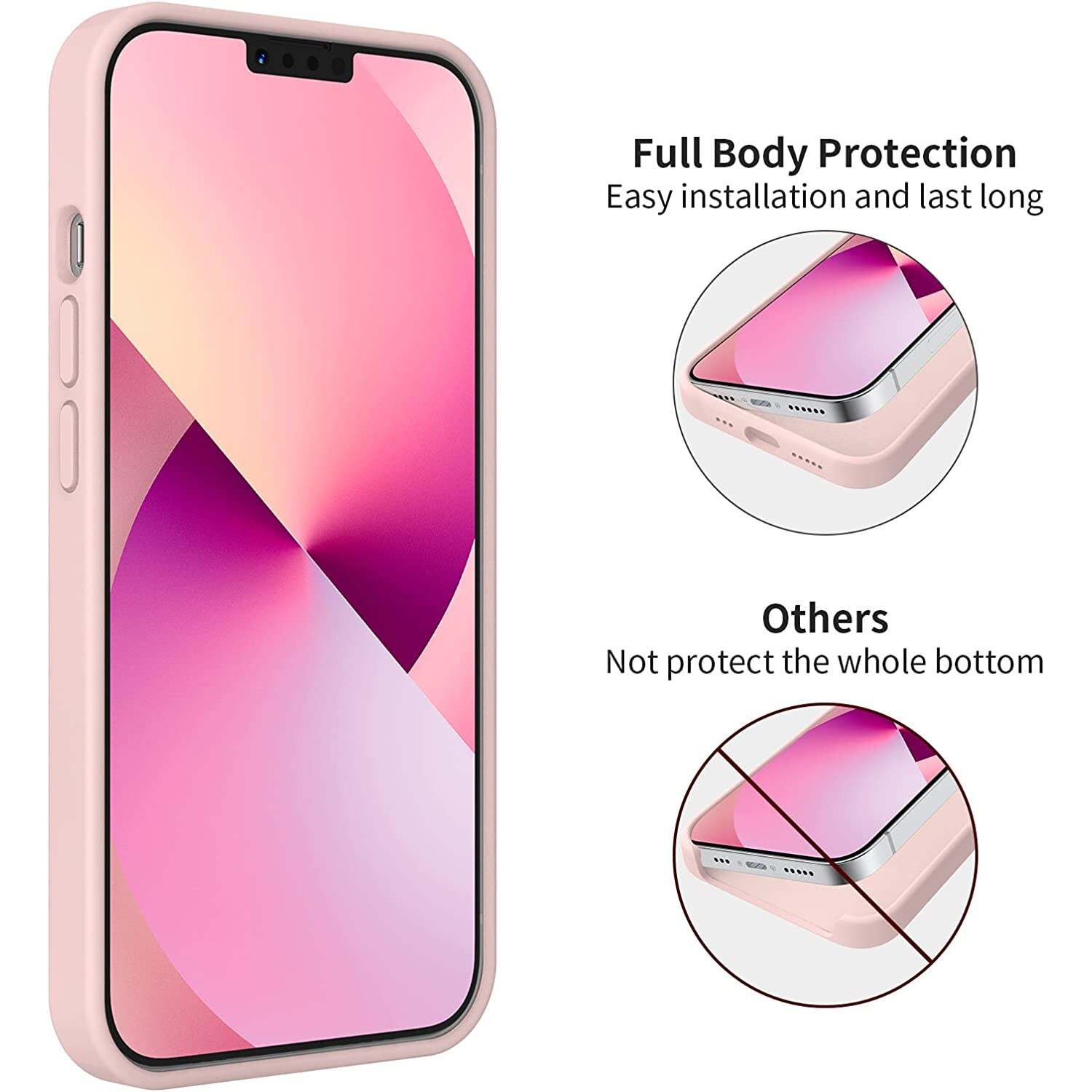 Set husa cu folie protectie, Silicon, Compatibil cu iPhone 13, Roz ...