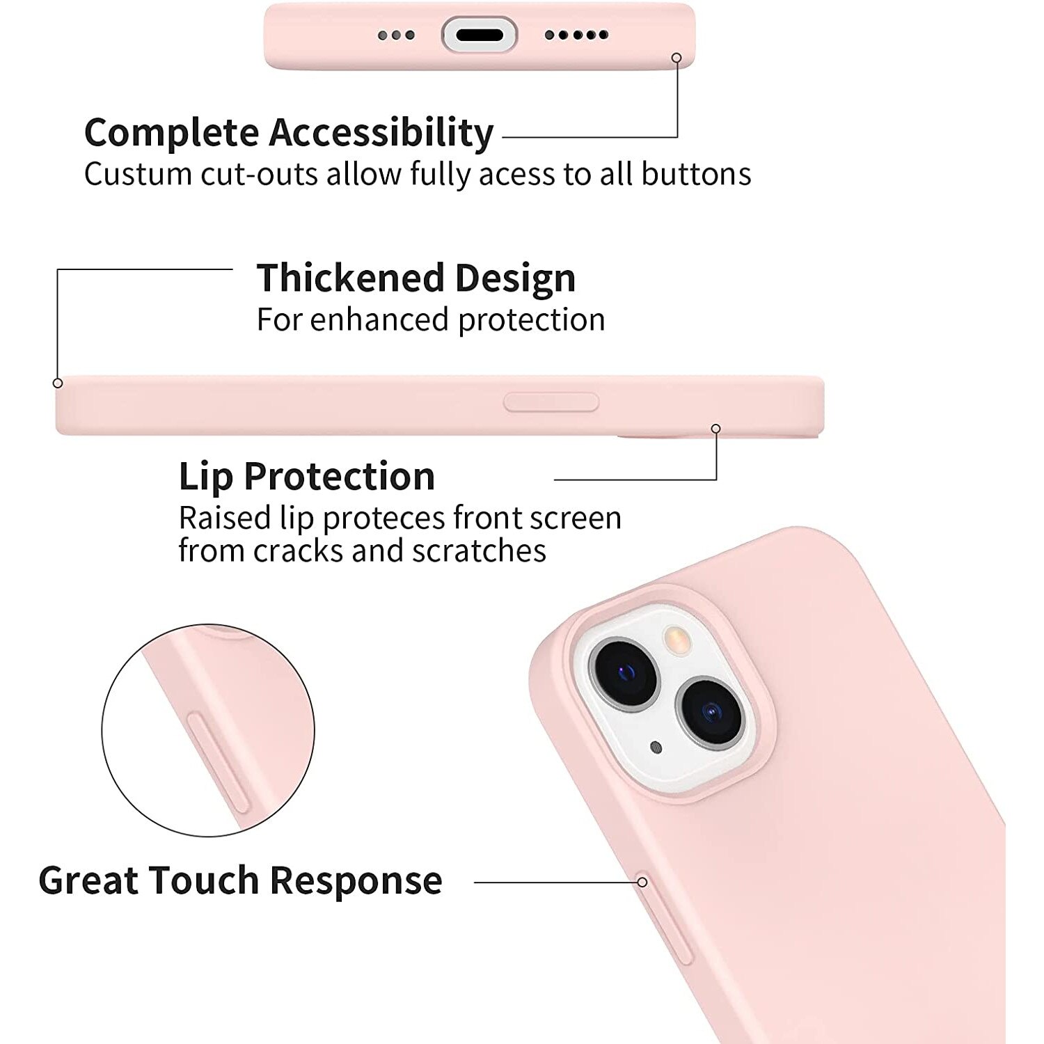 Set husa cu folie protectie, Silicon, Compatibil cu iPhone 13, Roz ...