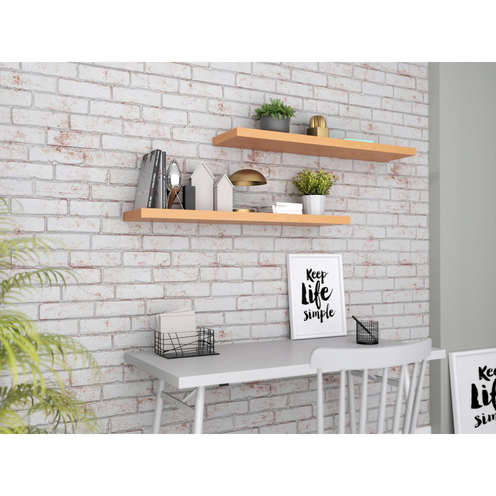 Raft de perete suspendat, 1052273379, lemn, crem, 70x25x36 cm - eMAG.ro