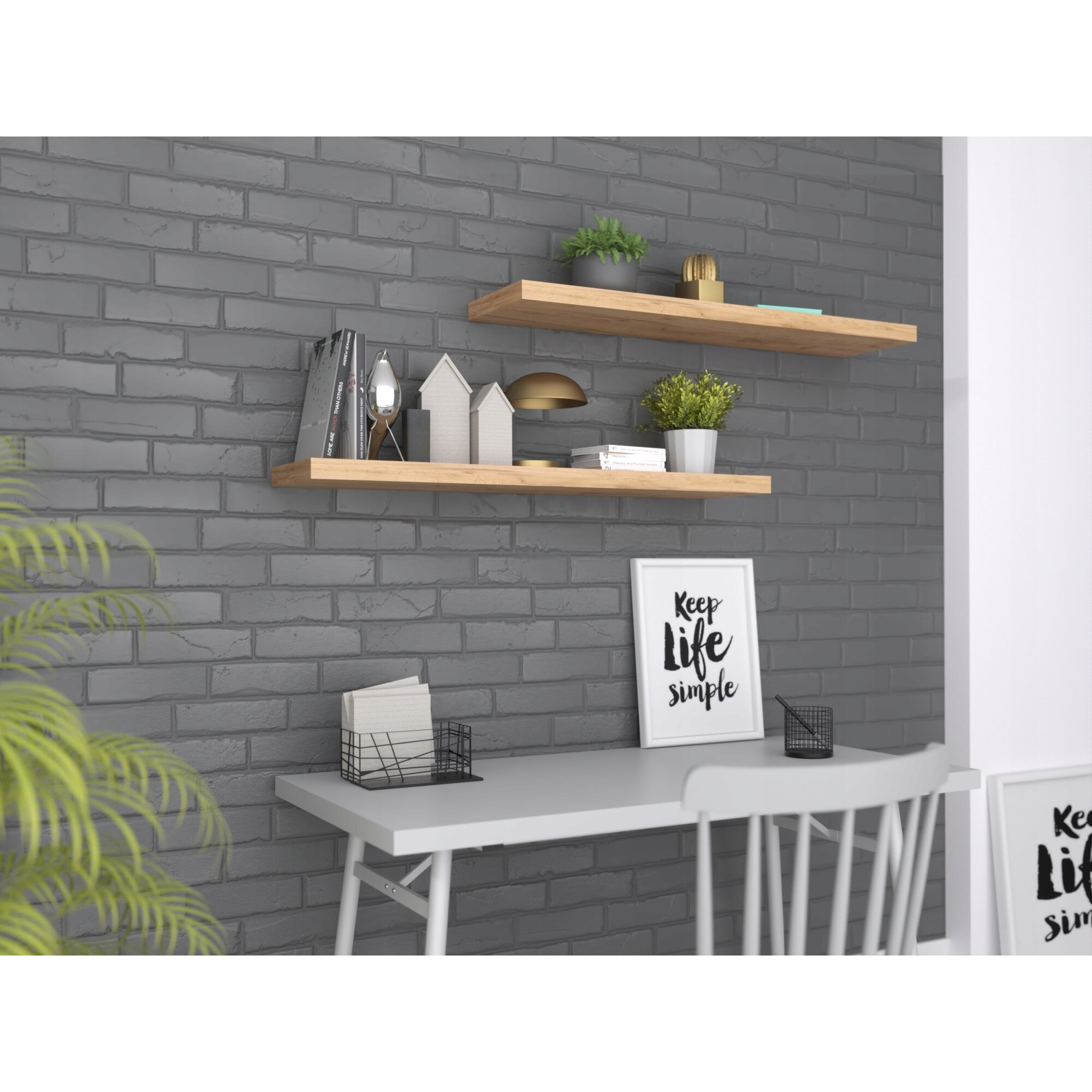 Raft de perete suspendat, 1052273731, lemn, Stejar, 50x25x36 cm - eMAG.ro