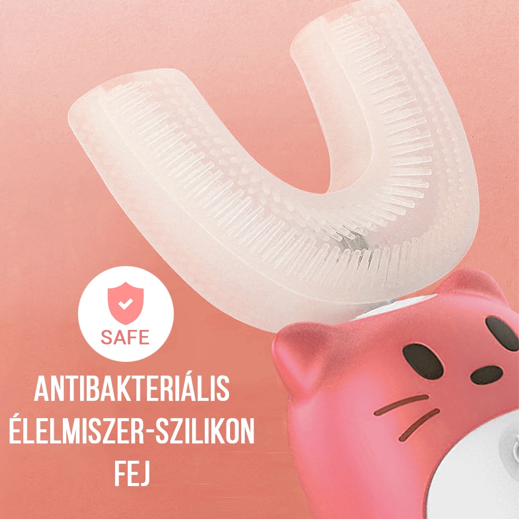Elektromos fogkefe gyerekeknek, 1-7 éves korig, U-alakú, szilikonos ...