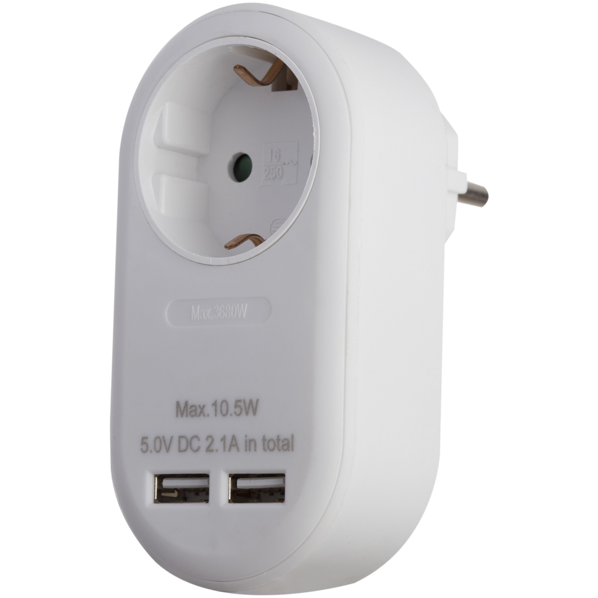 Adaptor priza Entac, 2xUSB, 2.1A, Schuko, IP20, Alb - eMAG.ro
