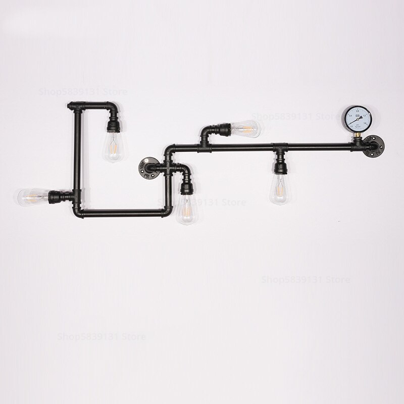 Lampa steampunk stil industrial din tevi cu cinci becuri Edison vintage ...