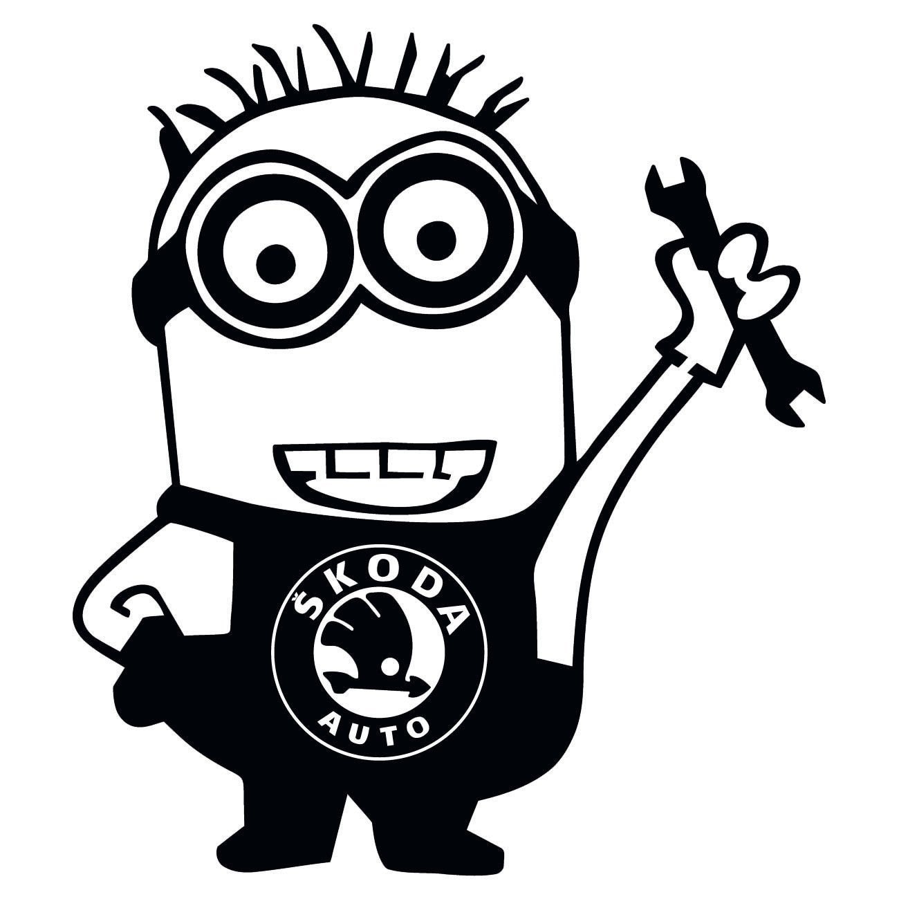 Sticker decorativ perete / geam si auto, Minion Skoda, 15x17 cm, negru ...