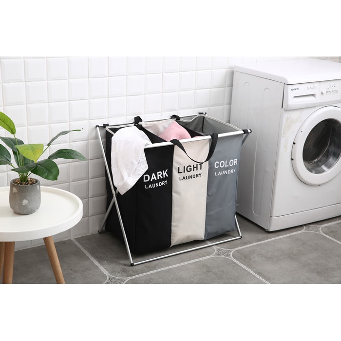 Cos pentru rufe cu 3 compartimente, Multicolor, 68 x 38 x 60 cm - eMAG.ro