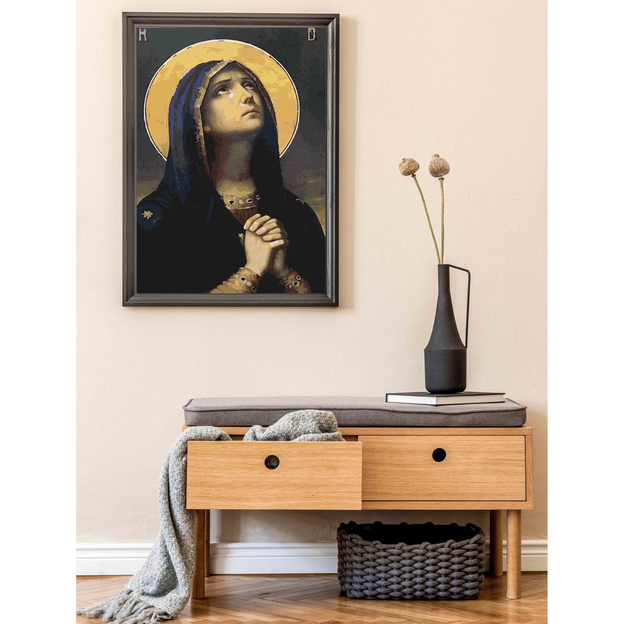 Set pictura pe numere Fecioara Maria 2966, panza bumbac pe rama lemn ...