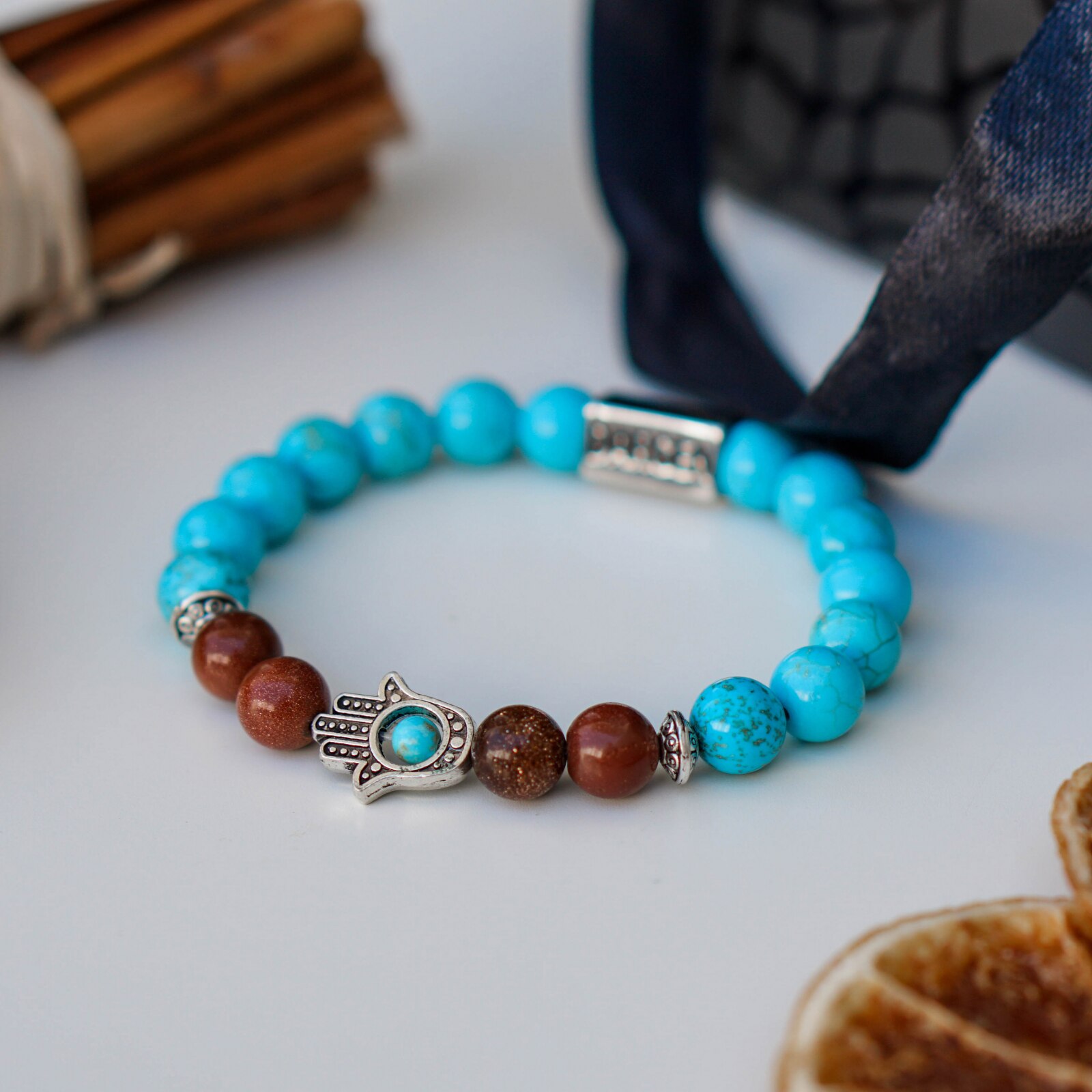 Bratara Blue Hamsa din pietre semipretioase DRGB0182 DarGen - eMAG.ro