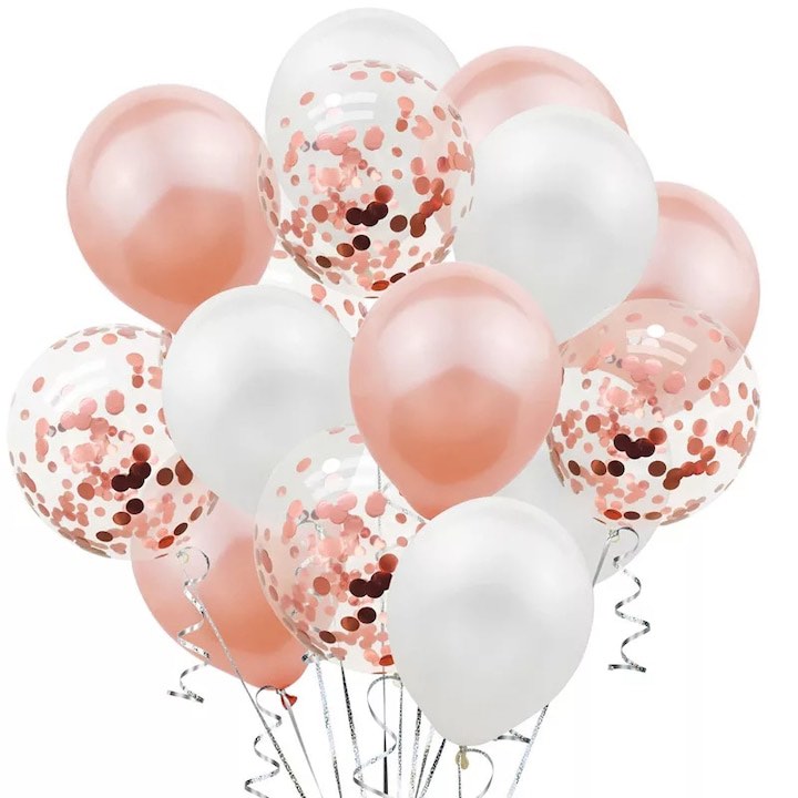 Set 15 baloane pentru petrecere, It's Party Time, rose gold/ alb, 30cm ...