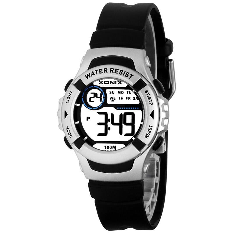 Ceas digital Xonix, Negru/Argint, pentru copii, functii sport, data ...