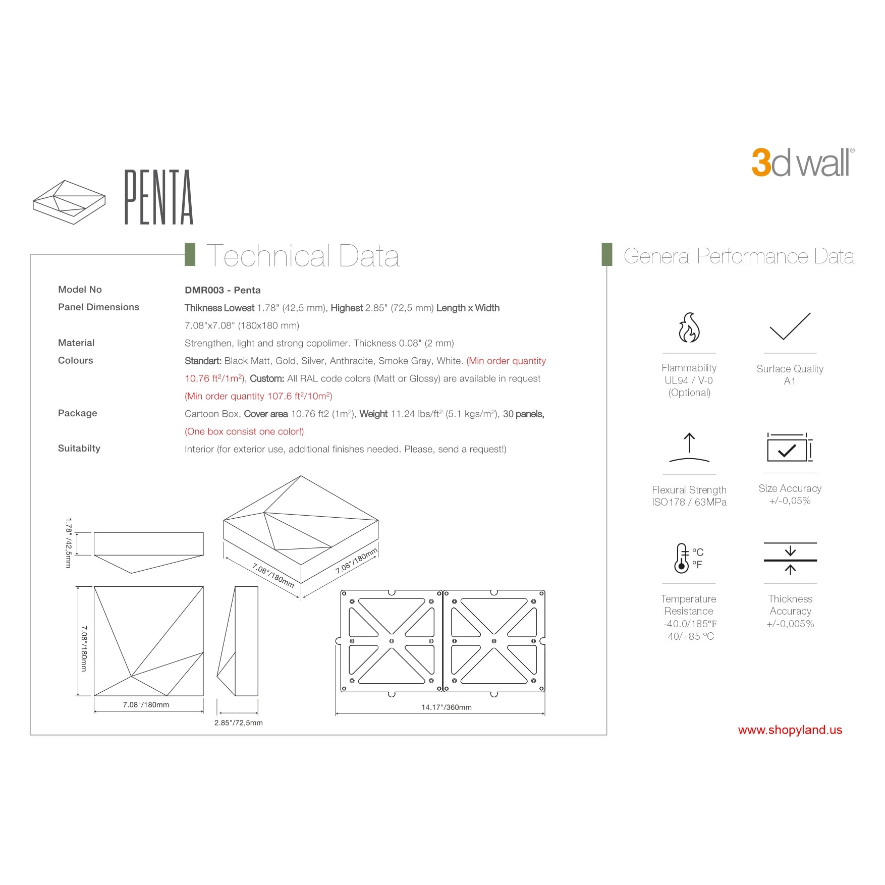 Panou decorativ de perete model PENTA, 3D Wall, Argintiu, 1 mp - eMAG.ro