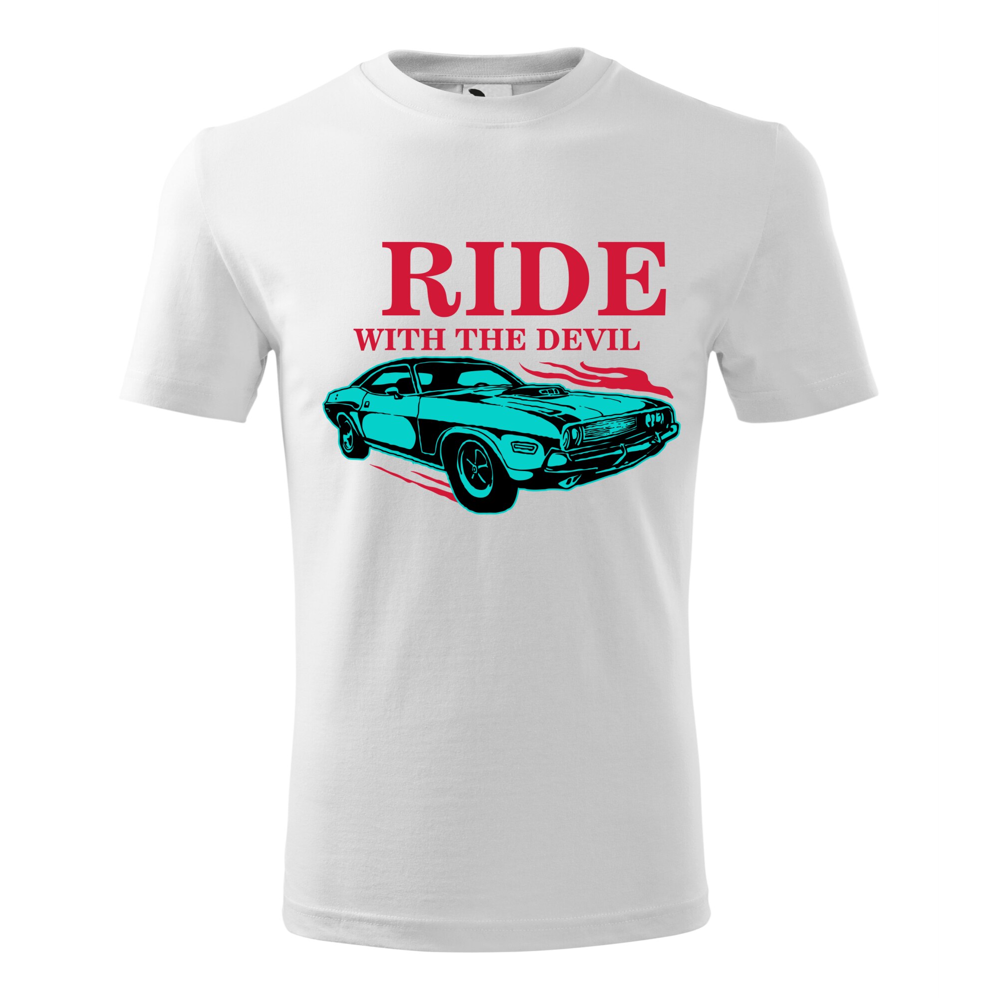 Персонализирана тениска "Ride with the devil", бяла, размер S - eMAG.bg